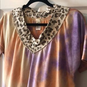7th Ray | Tops | Short Sleeve Tie Dye Leopard Print Topsm | Poshmark